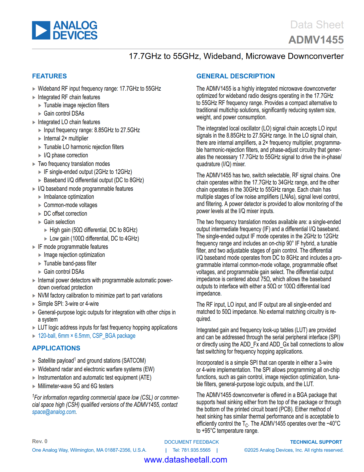 ADMV1455 Datasheet PDF Download | All Parts Marking & In Stock ...