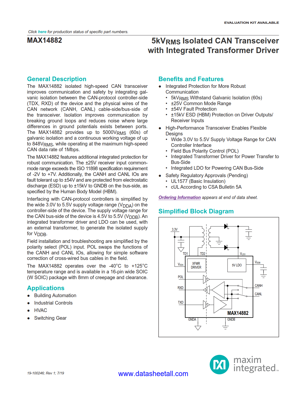 MAX14882 Datasheet PDF Download | All Parts Marking & In Stock ...