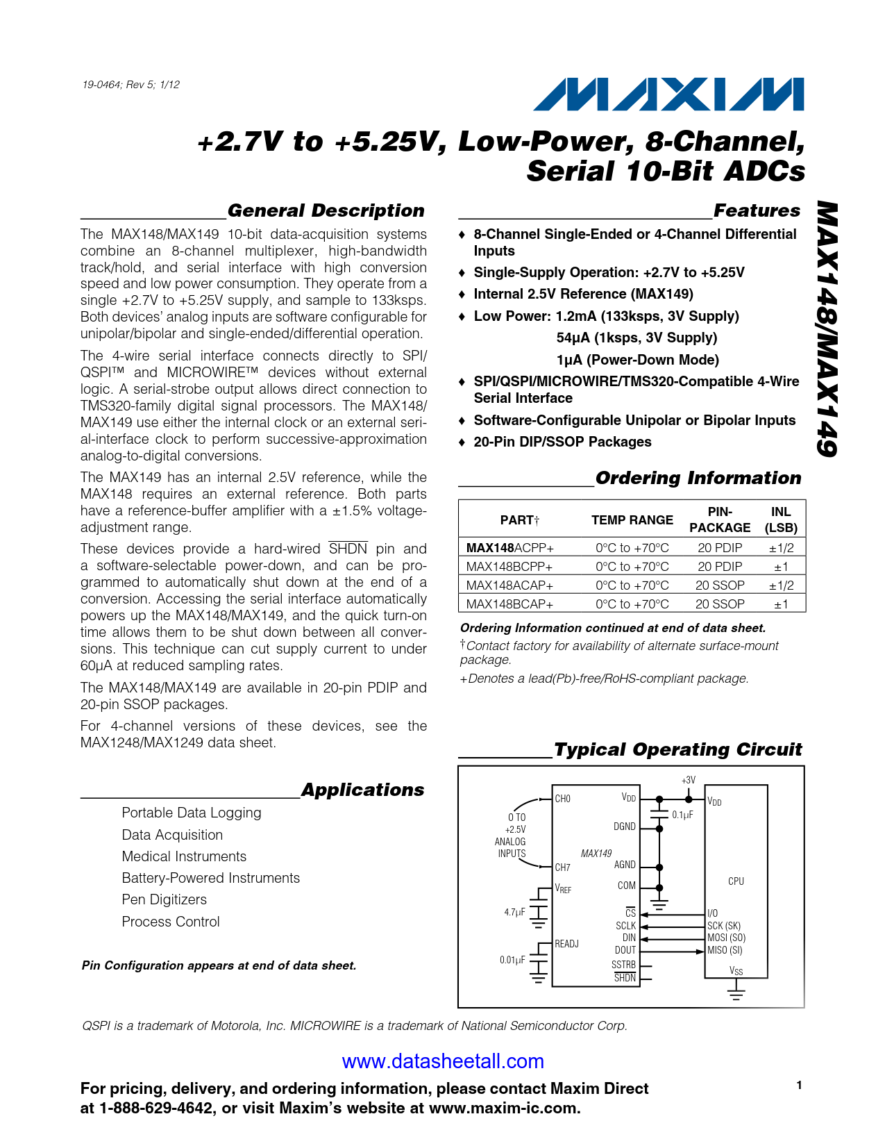 MAX148 Datasheet PDF Download | All Parts Marking & In Stock ...