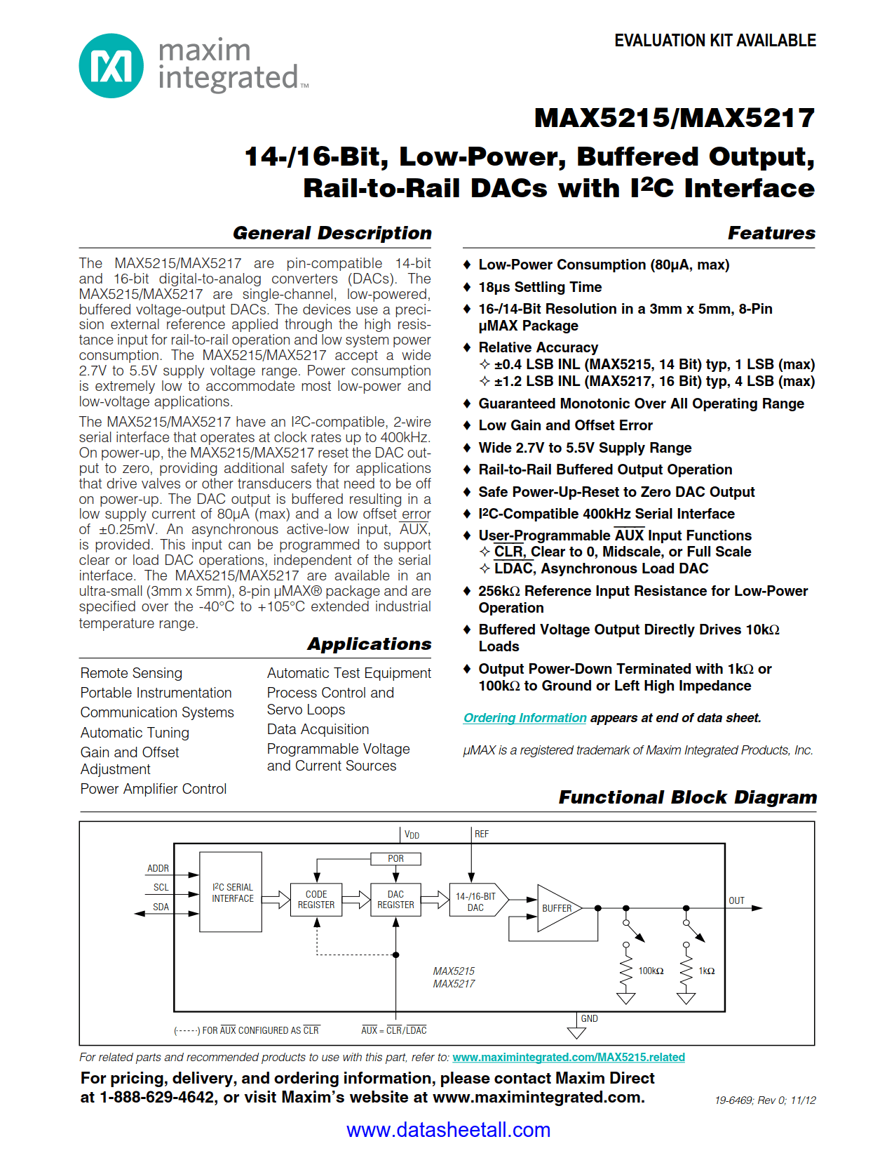 MAX5217 Datasheet PDF Download | All Parts Marking & In Stock ...